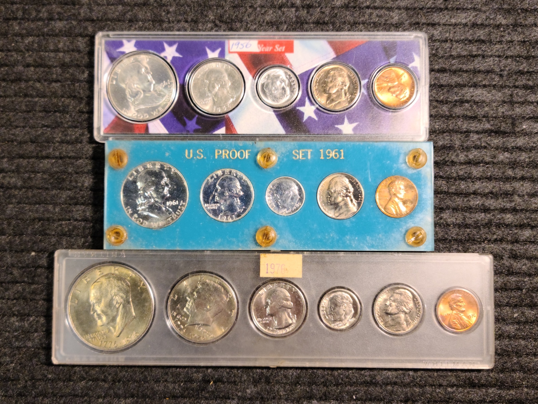 Lot Of (3) US Coin Sets Years 1956, 1961, 1976 - Bosley Auctioneers
