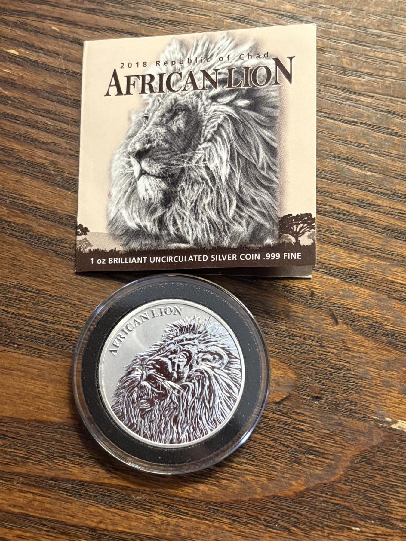 1 Ounce Fine Silver - 2018 African Lion Coin - 5000 Francs CFA - With ...