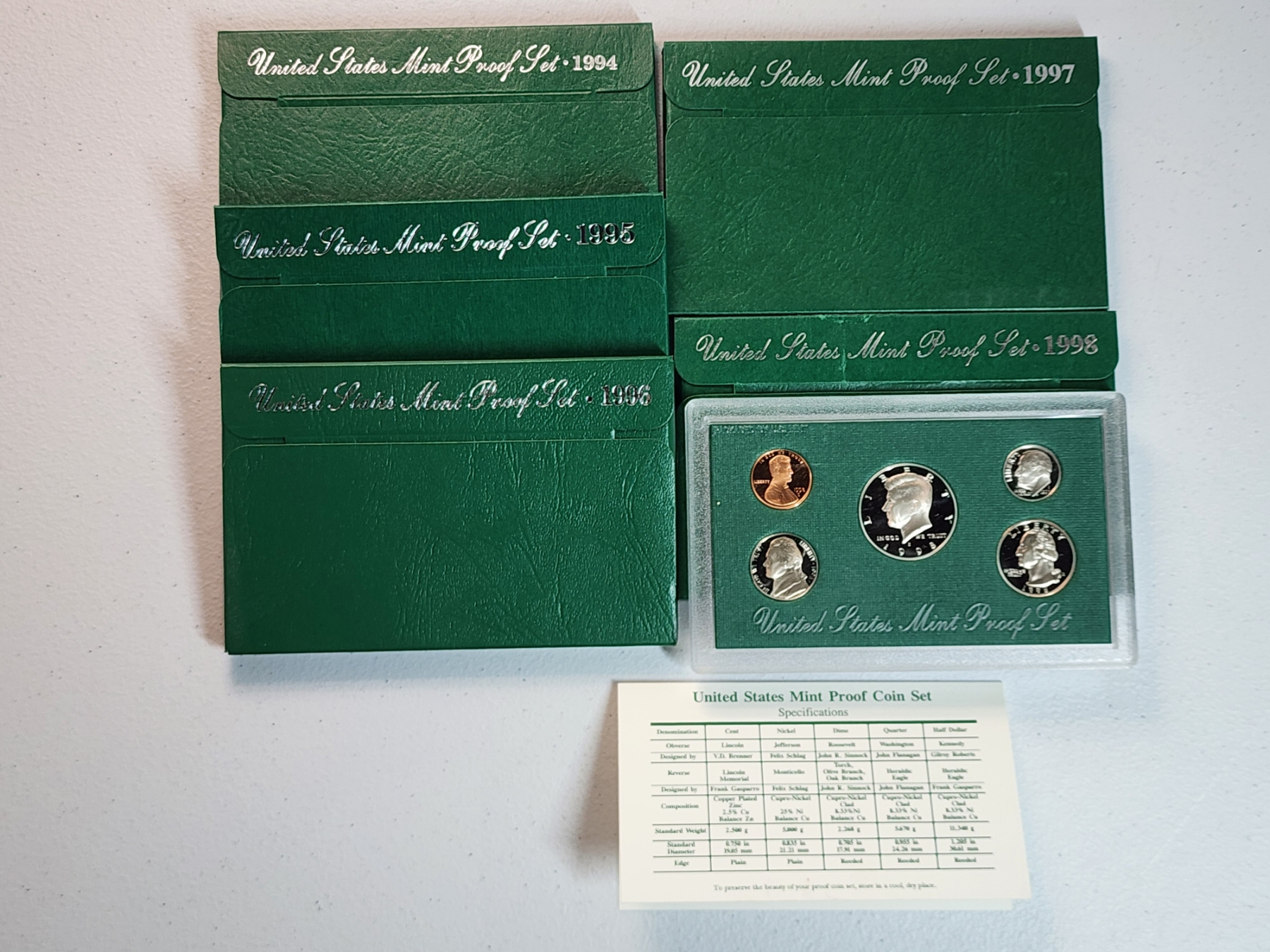 1994-1998-S United States Mint Proof Set with Original Packaging and ...