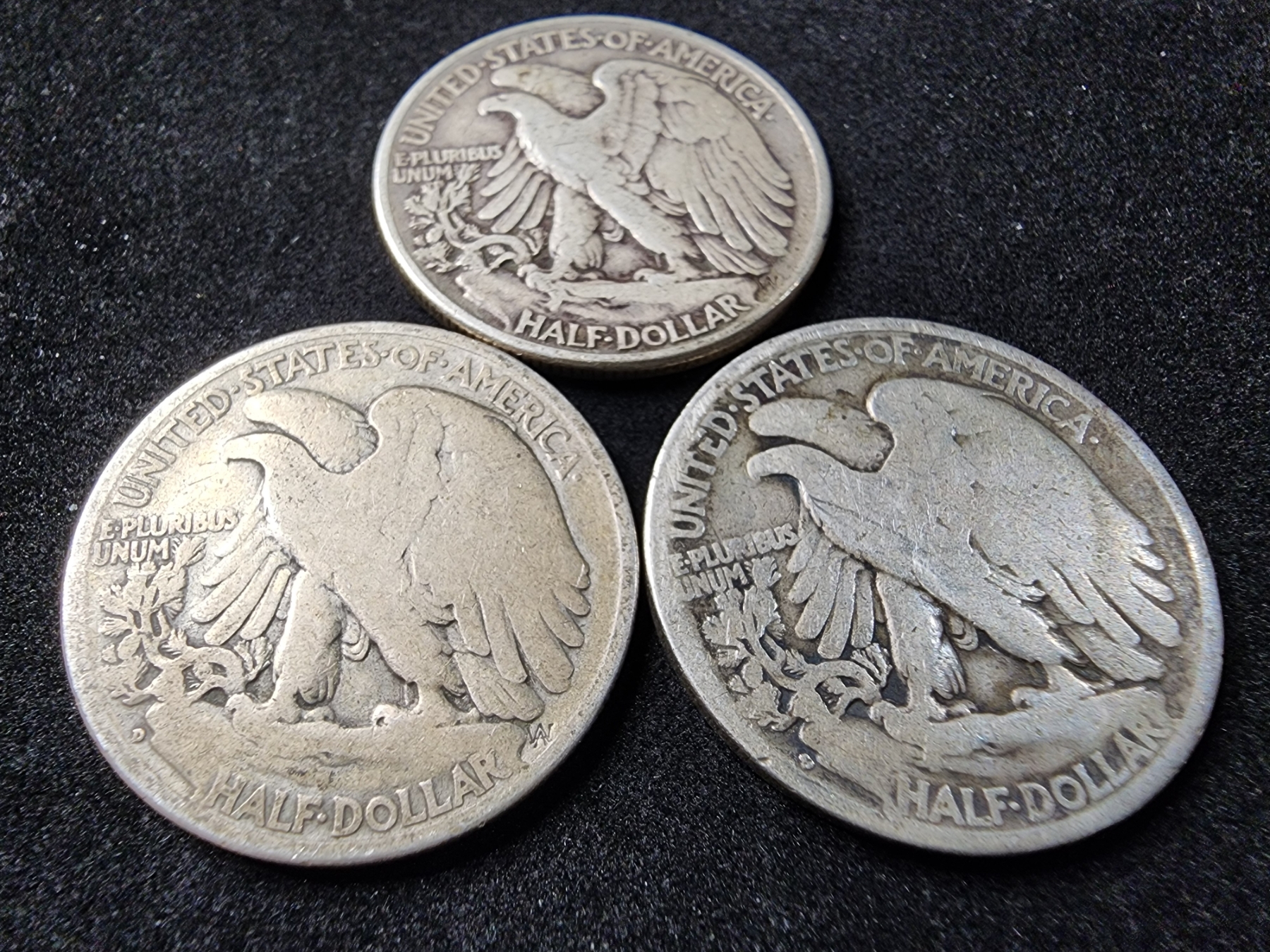 Three 90% Silver Walking Liberty Half Dollars - $1.50 Face Value ...