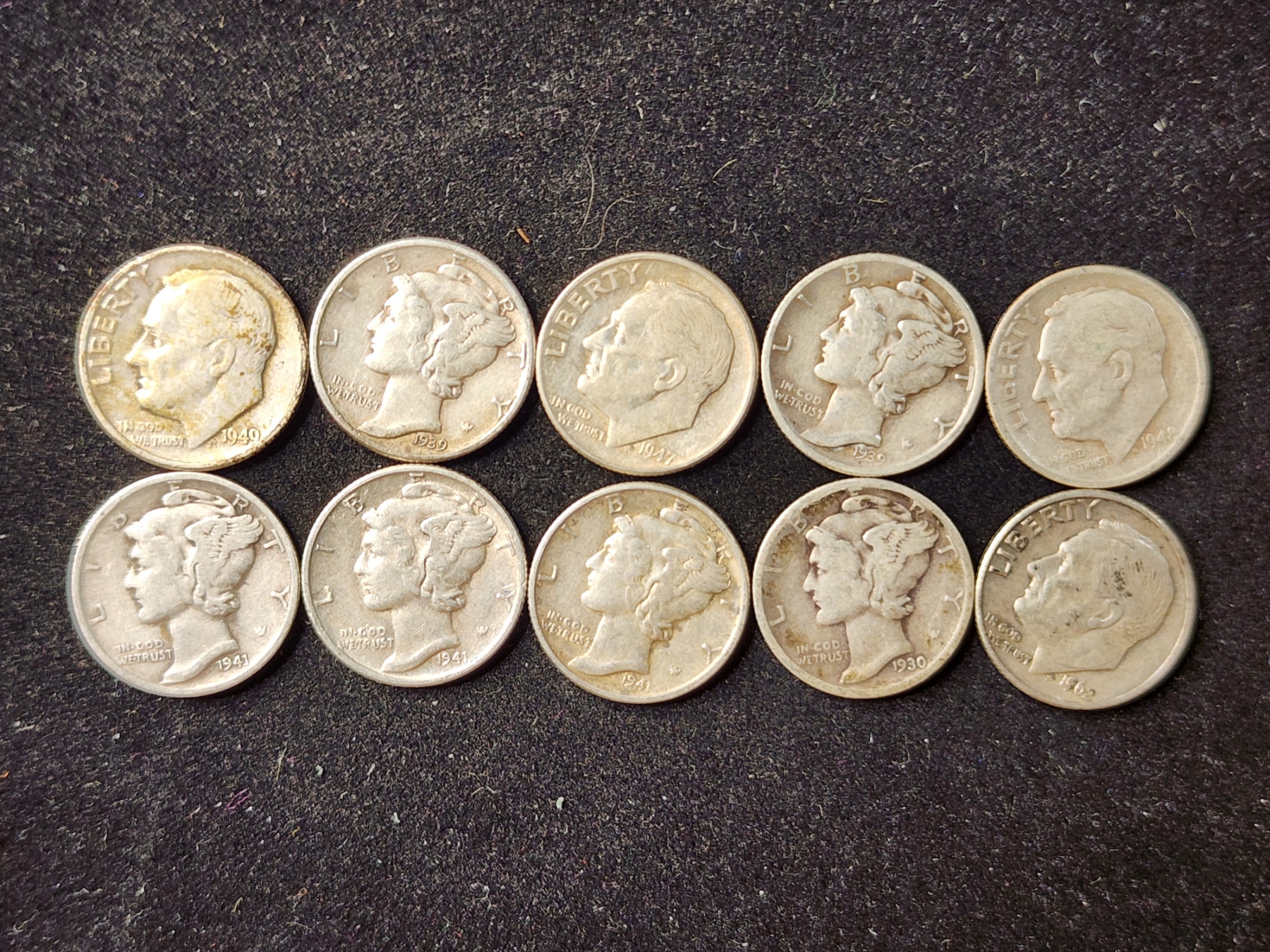 $1 Face Value in Assorted 90% Silver Dimes All in Excellent Condition ...