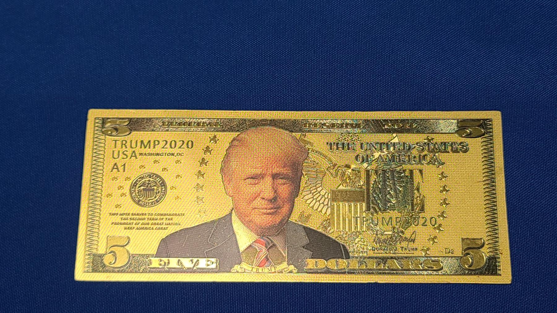 2020 Donald Trump $5 Gold Foil Commemorative Novelty Note - Bosley ...