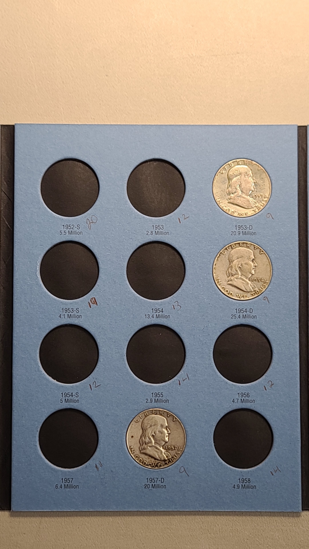 Franklin Half Dollars 1948-1963 Whitman Coin Folder With (13) Silver ...