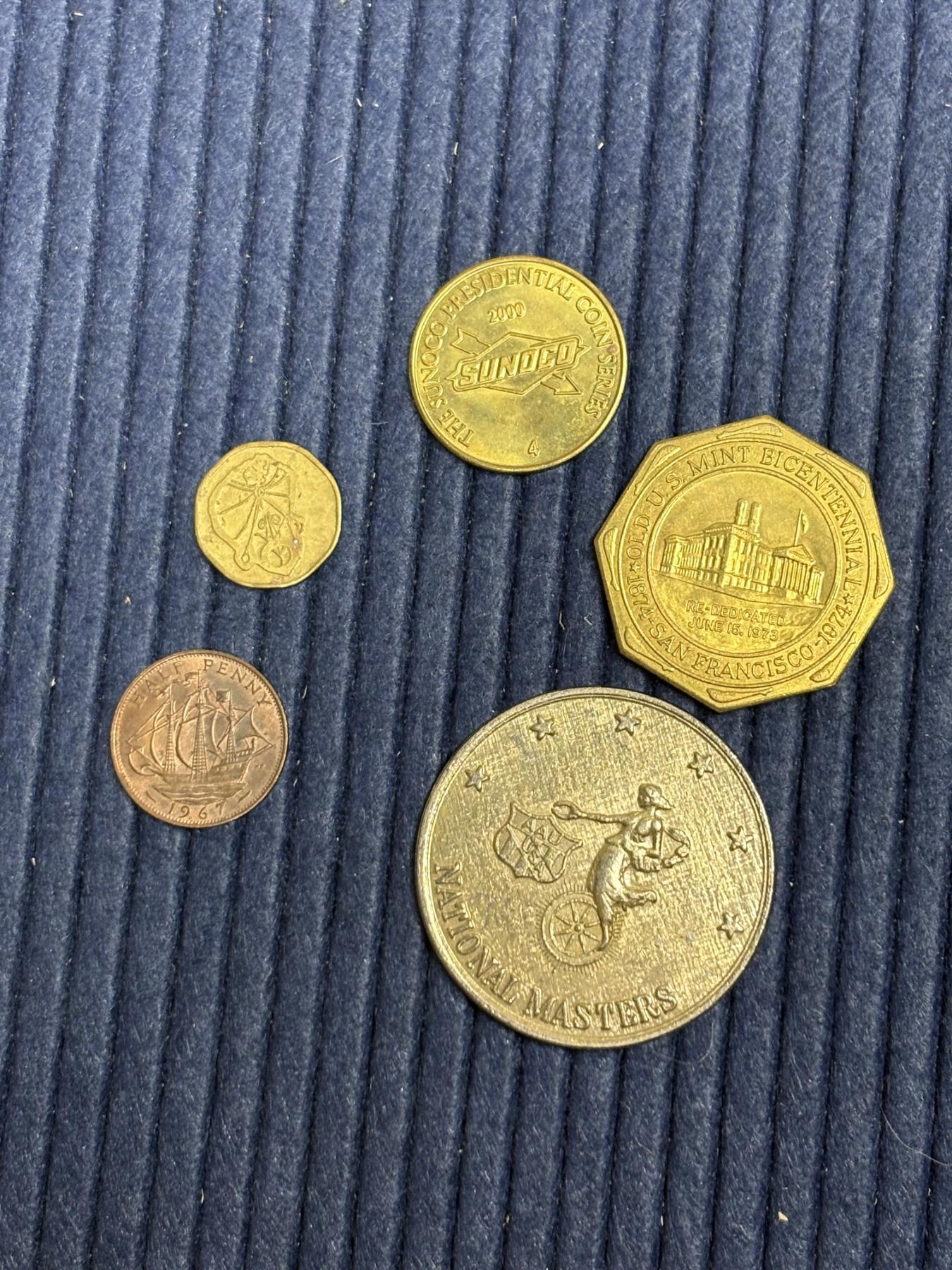 5 Tokens - National Masters AAU - Elizabeth II 1967 Half Penny- Sunoco ...