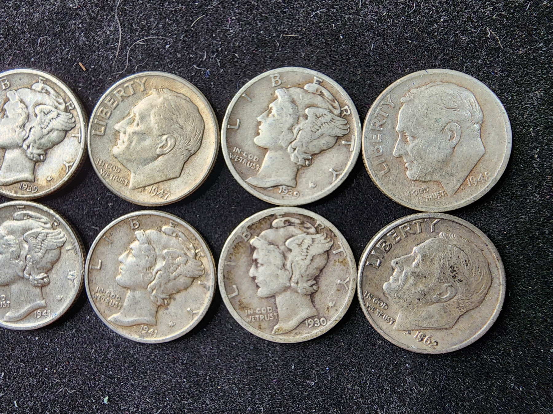 $1 Face Value in Assorted 90% Silver Dimes All in Excellent Condition ...