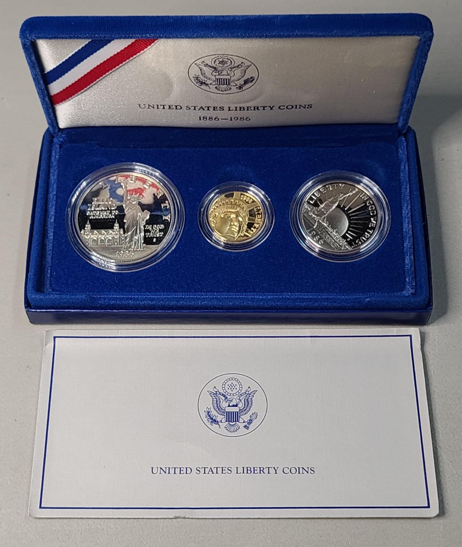 United States Liberty (3) Coin Set - Including 1986-W $5 Gold Coin ...