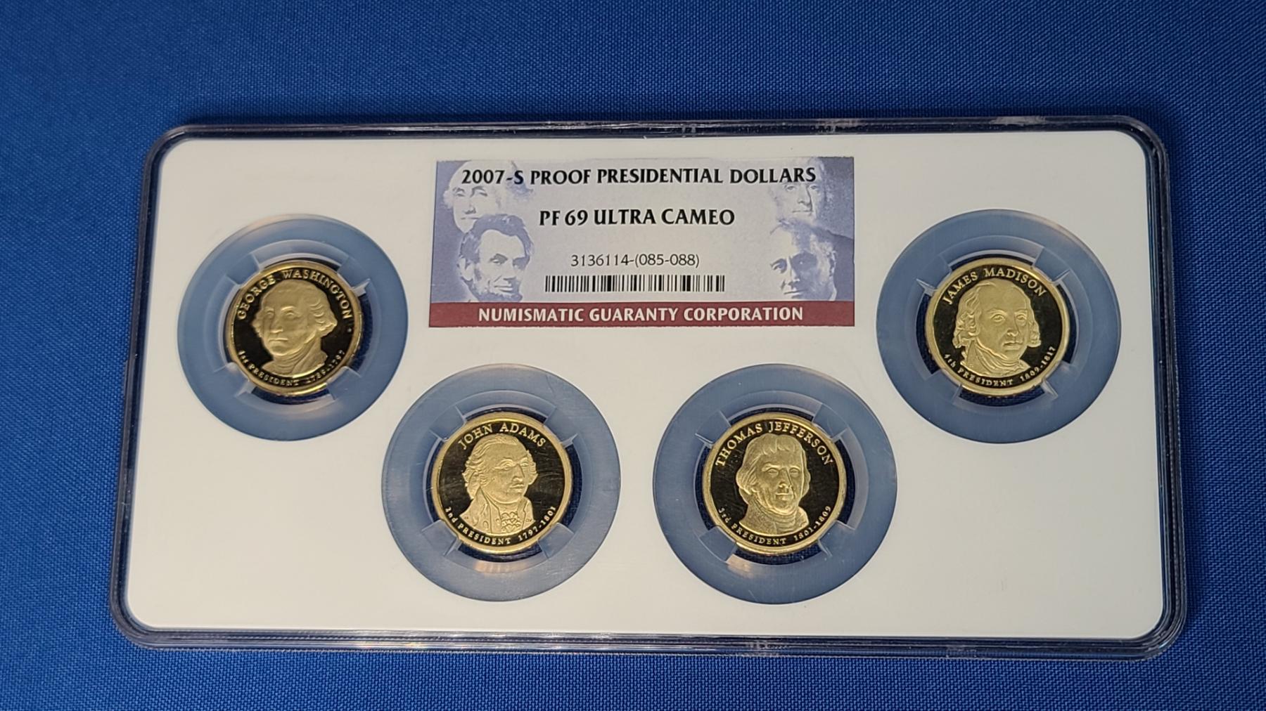 NGC (4) Coin Set 2007-S PF 69 Ultra Cameo Proof Presidential Dollars ...