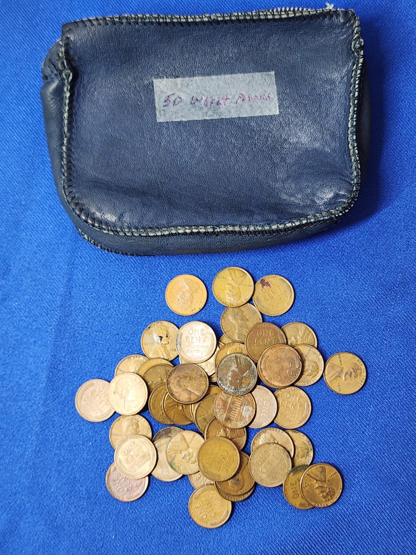 x50 One Cent Coins: x48 U.S. Wheat Cents & x2 Canadian Cents with Coin ...