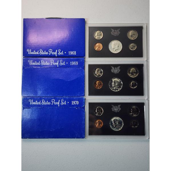 United States Mint 1968, 1969, & 1970 Proof Sets In Original Packaging ...