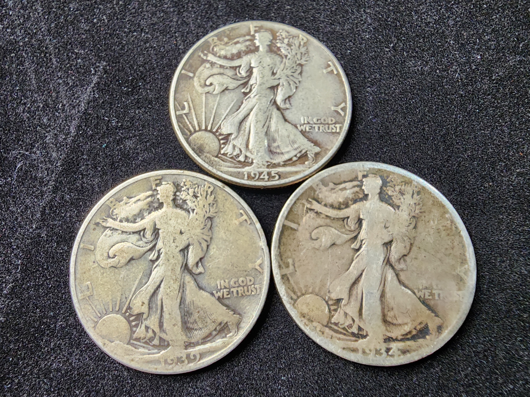 Three 90% Silver Walking Liberty Half Dollars - $1.50 Face Value ...