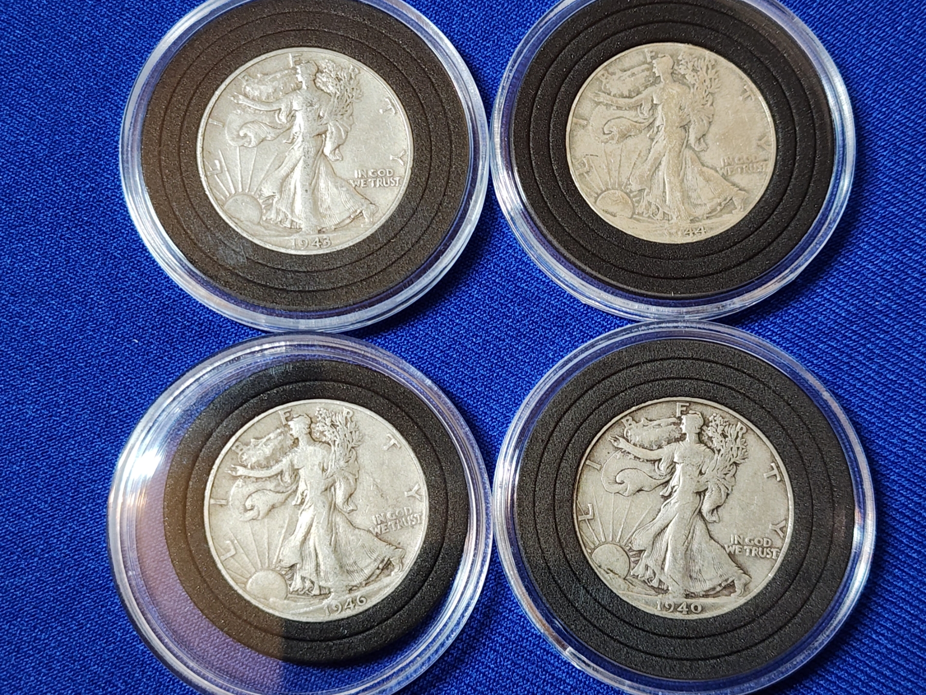 x4 Assorted Years 90% Silver Walking Liberty Half Dollars in Capsules ...