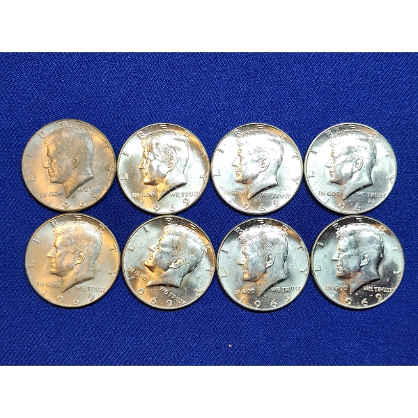 x8 1969 40% Silver Kennedy Half Dollars - Face Value: $4.00 - Bosley ...