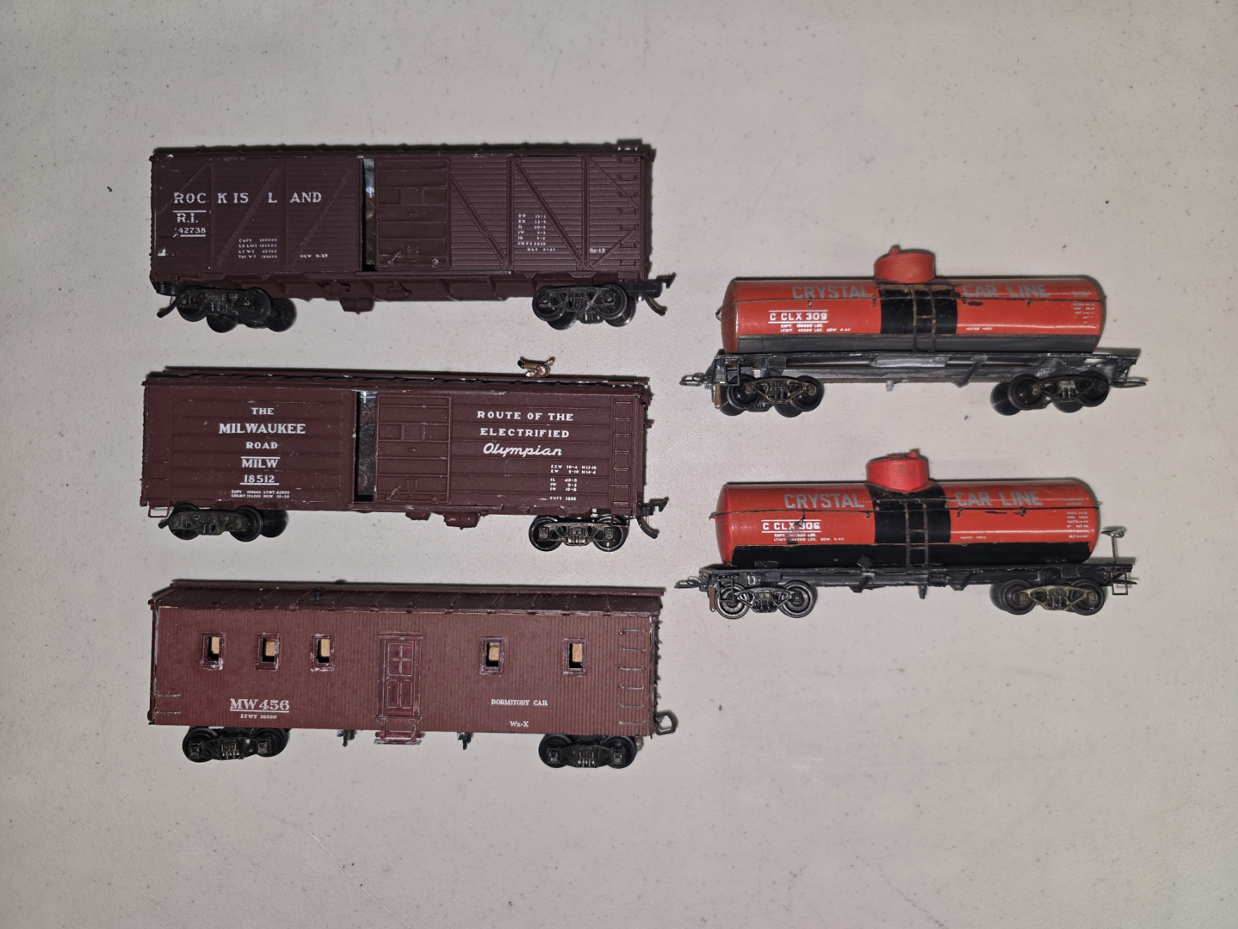 Lot of 5 HO Train Cars - 2 Crystal Car Lines, 3 Box Cars - Bosley ...