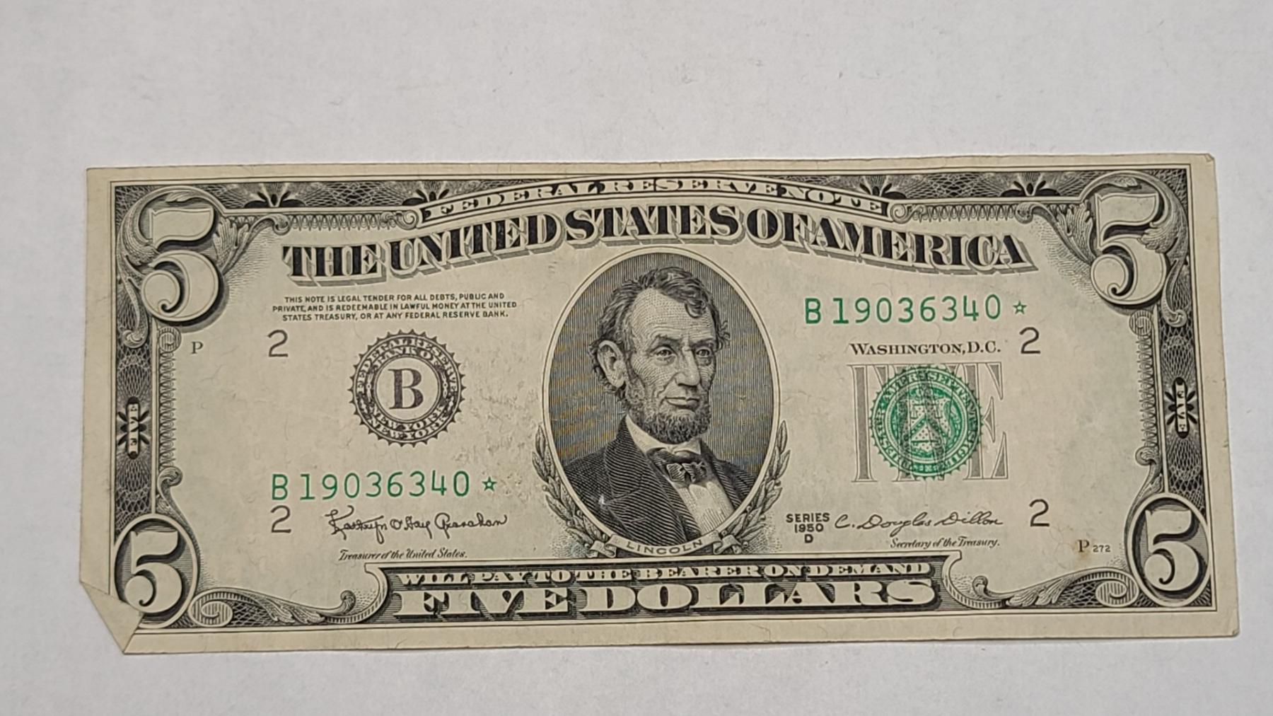 Series 1950-D $5 Star Bank Note With Granahan And Dillon Signatures ...