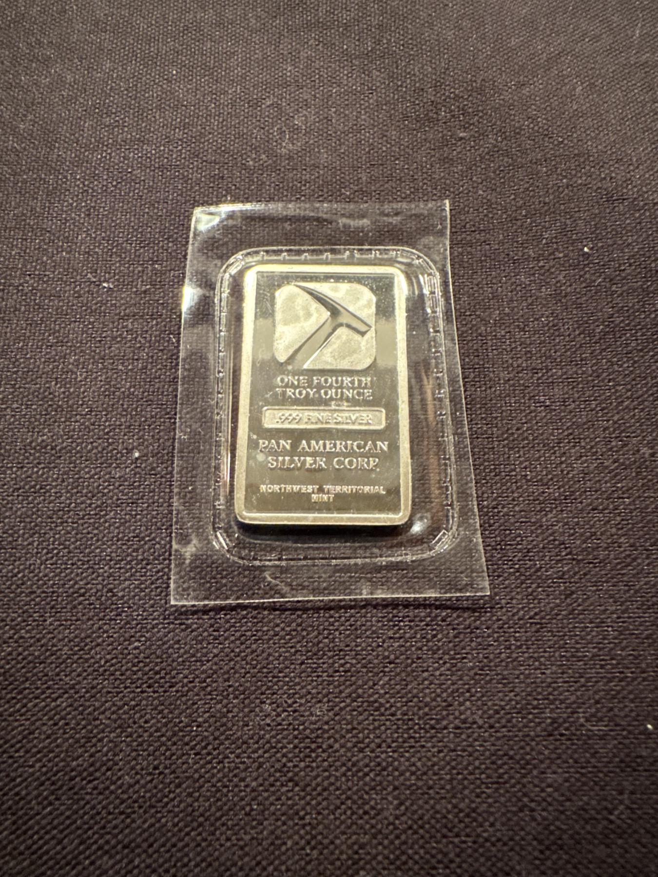 Incredible Pan American Silver Corp .999 Fine Silver 1/4 Troy Ounce Bar ...