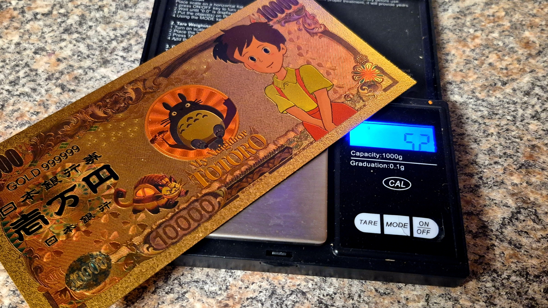 Pure 24k .999 Gold Foil "NIPPON GINKO" My Neighbor "TOTORO" Note - Mint ...