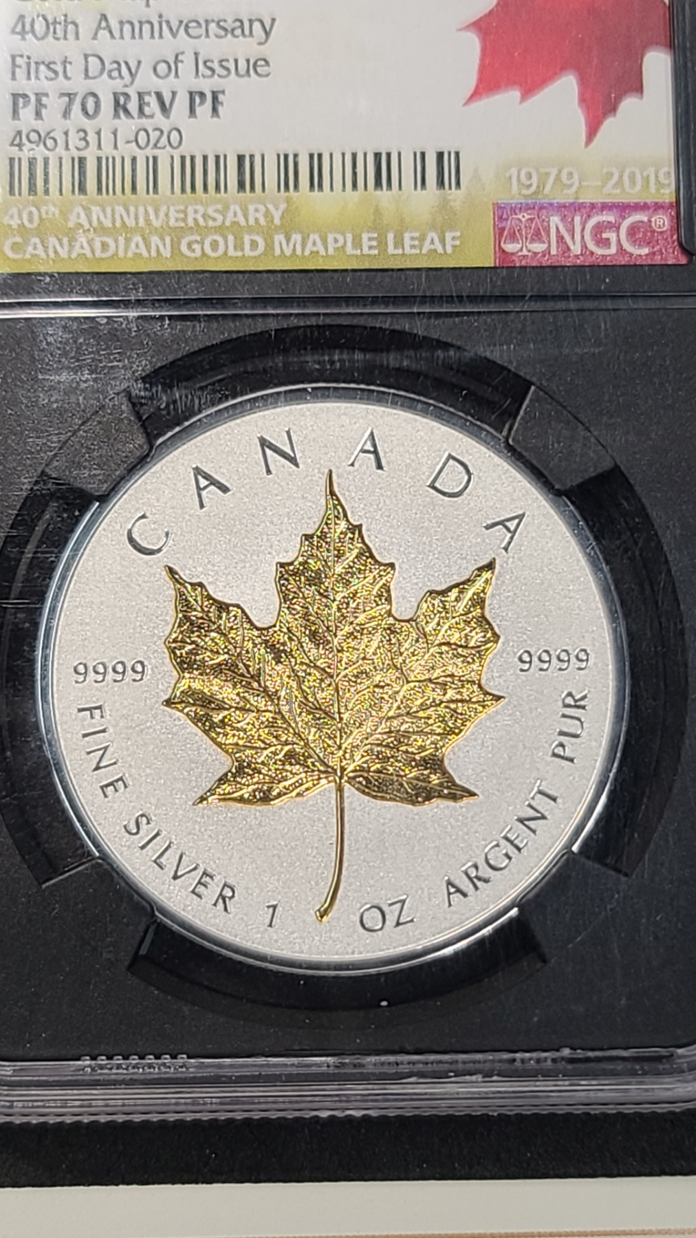2019 NGC Canadian 4Oth Anniversary PF 70 REV PF GILT Incuse $20 1 oz ...