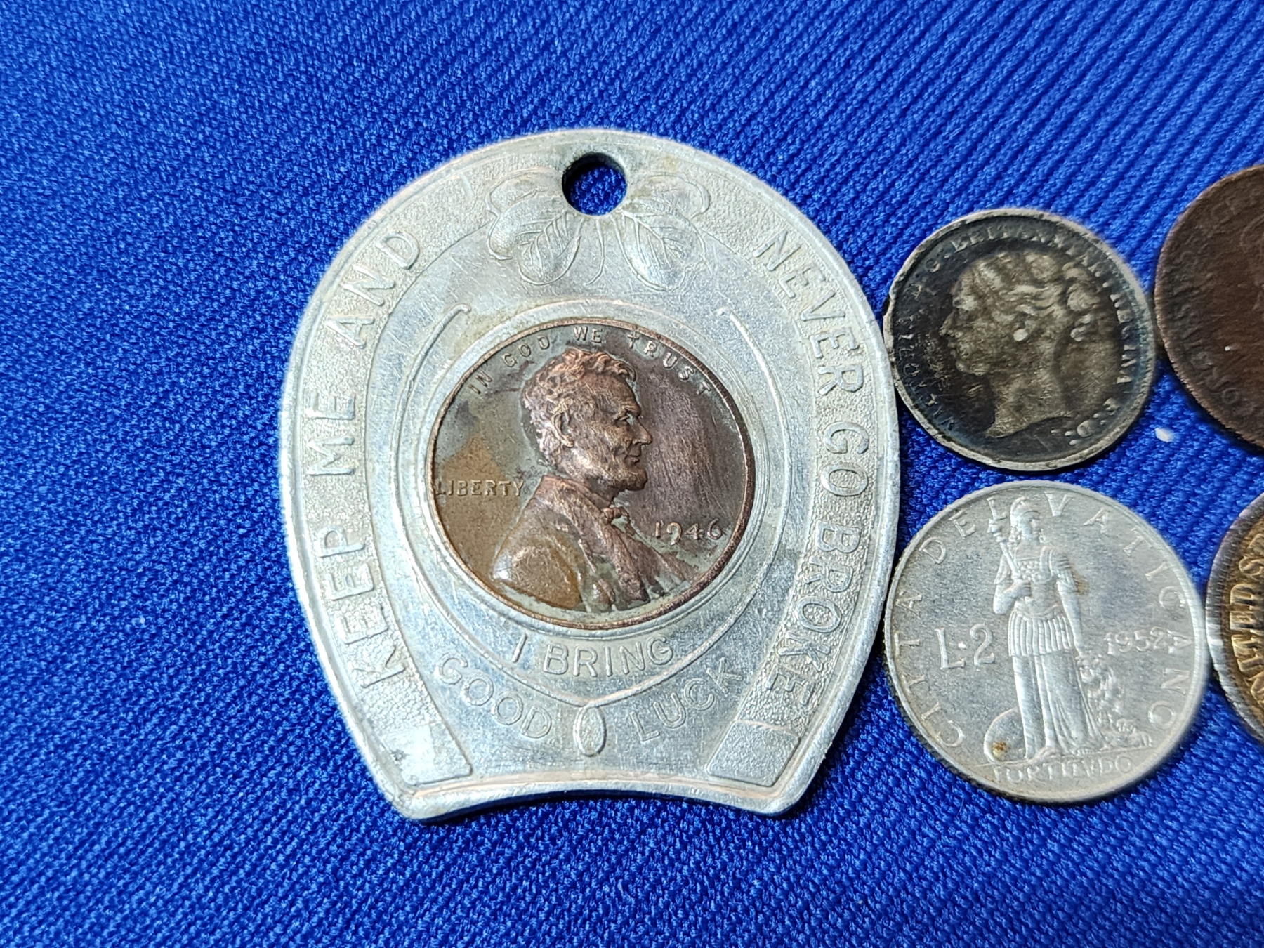 Assorted Foreign & U.S. Coins Including "Lucky" Penny, Gold-Plated ...