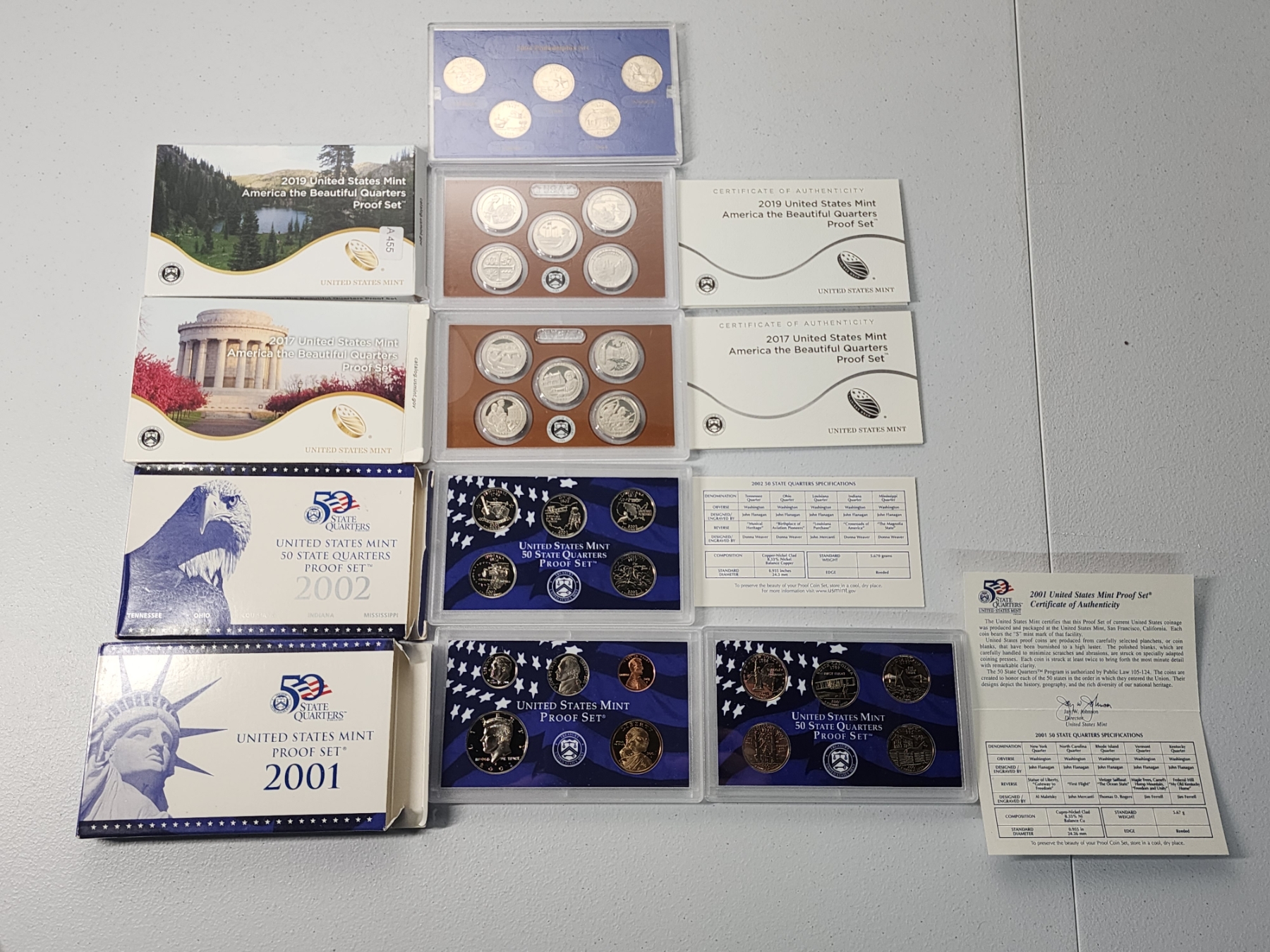 5 Assorted U.S. Mint Proof Sets Including American The Beautiful & 50 ...