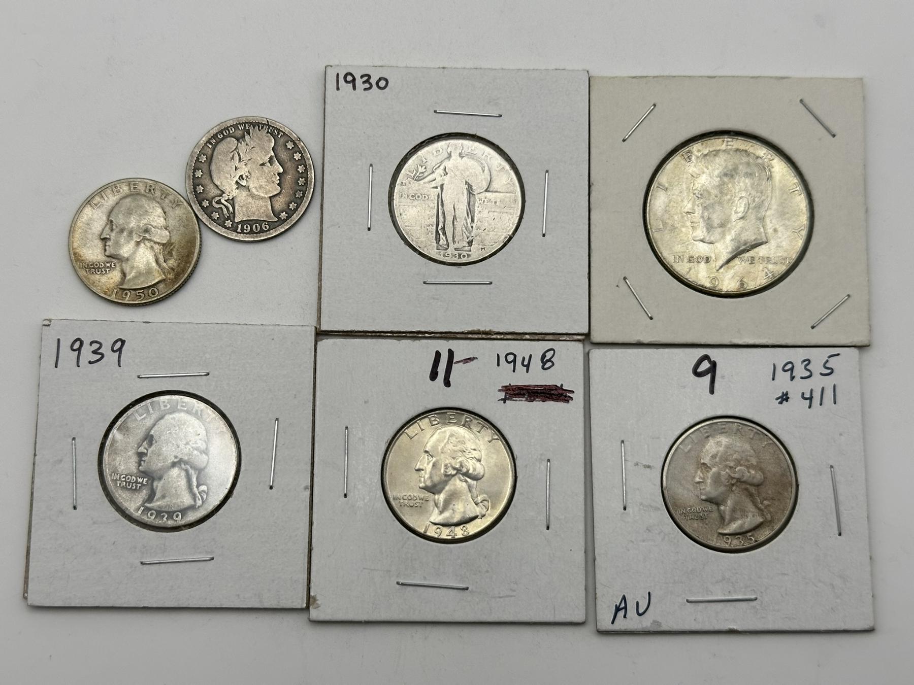 Assorted Silver Coins including Standing Liberty & Barber Quarters ...