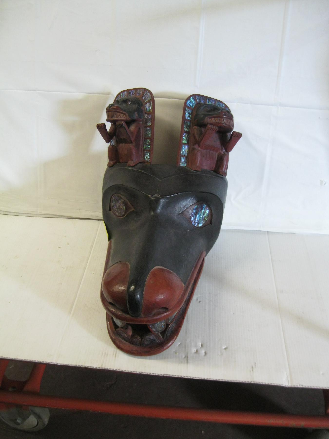 HAND CARVED WOLF MASK WITH HINGED JAW DONE IN NWC STYLE - Dodds Auction