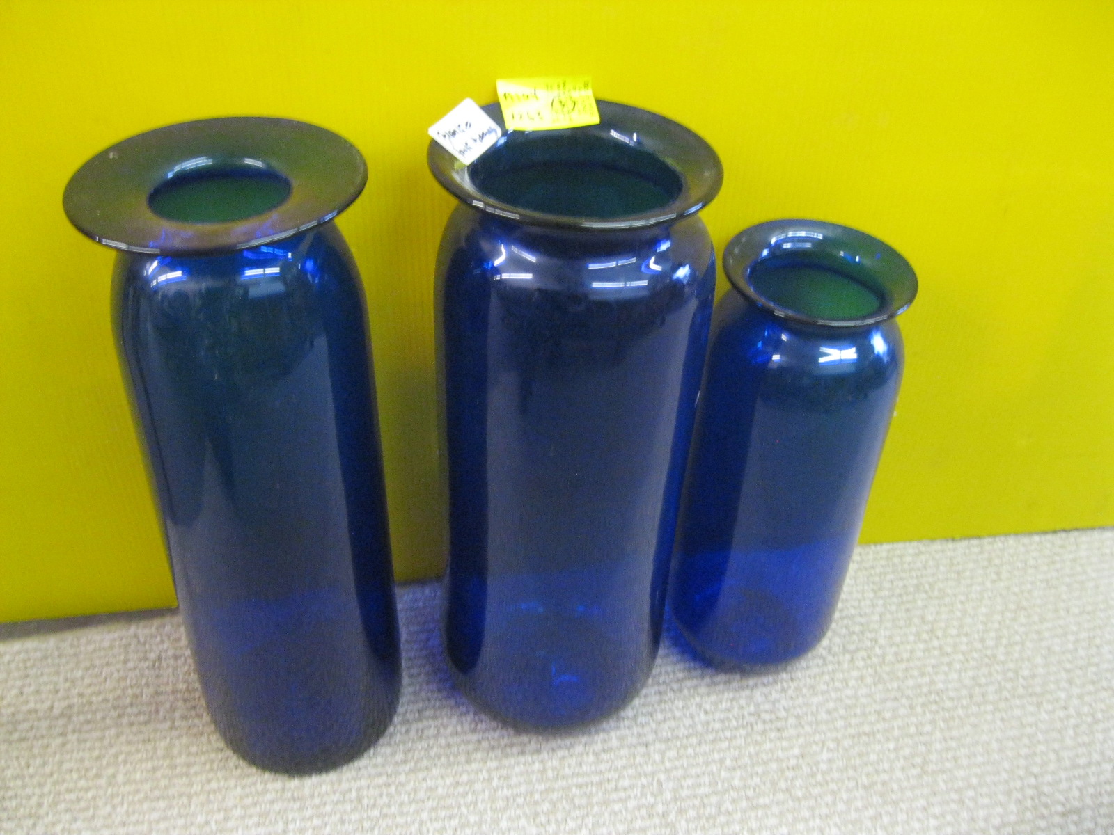 3 LG. COBALT BLUE, JOEL MEYERS, BLENKO HANK ADAMS VASES - Dodds Auction