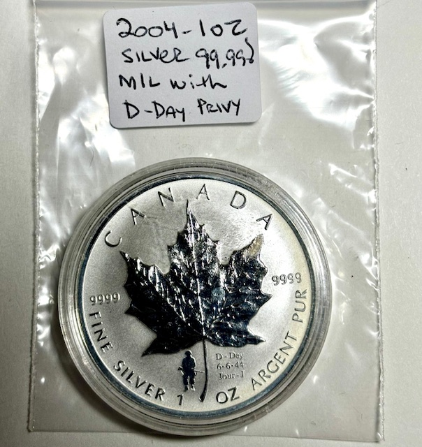 2004 1 OZ .999 SILVER MIL W/D-DAY PRIVY PROOF COIN (TAX EXEMPT)