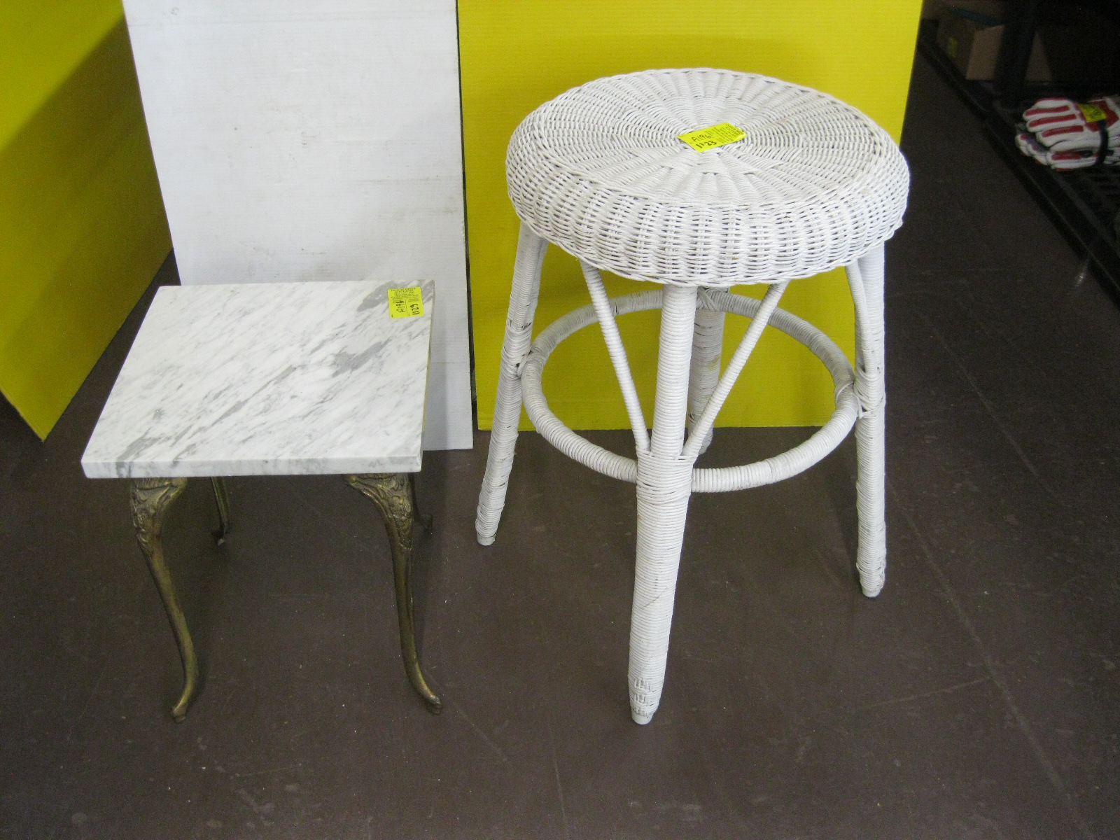 WICKER STOOL/STAND & A MARBLE TOP STAND