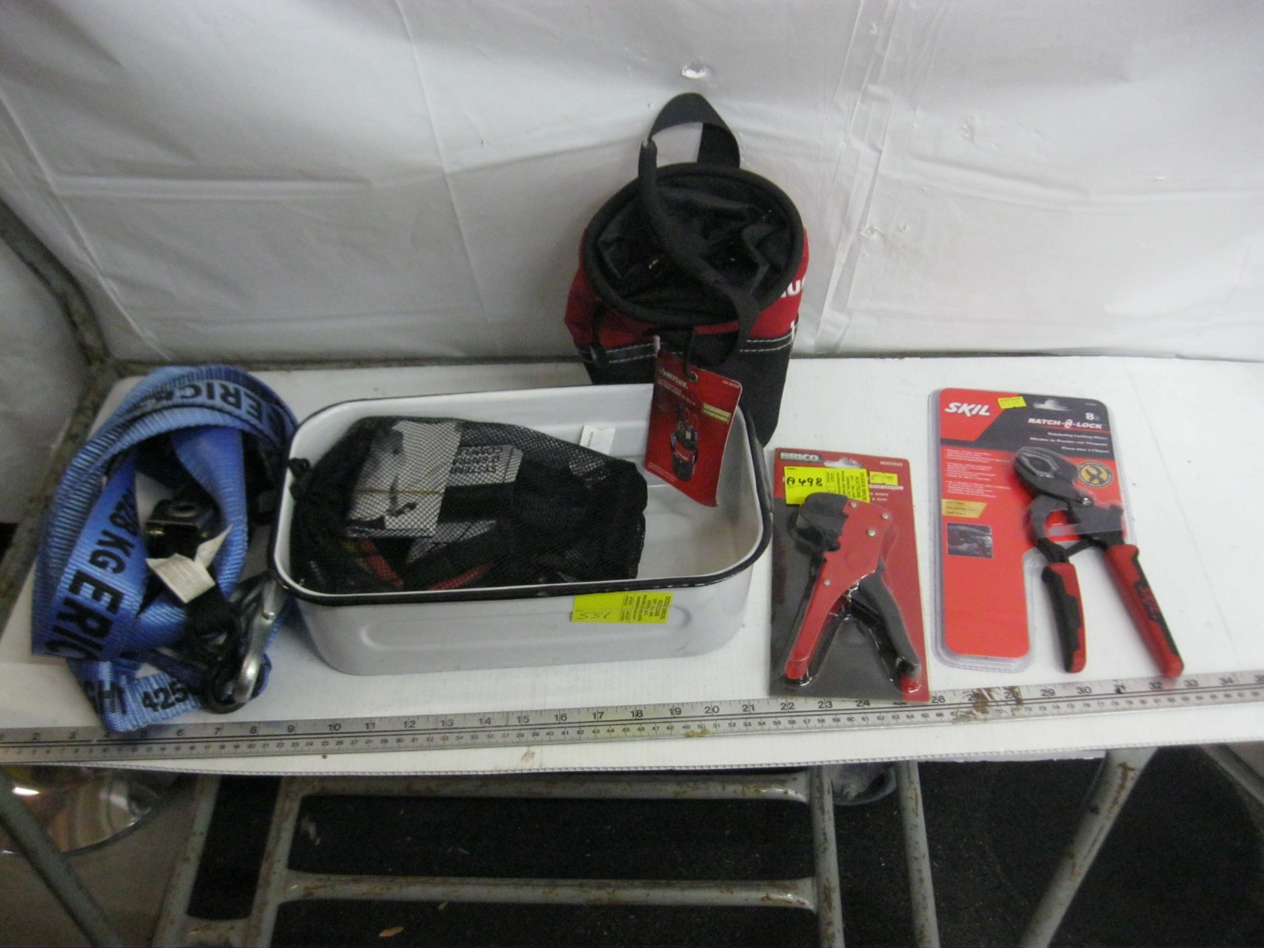 MISC. WIRE STRIPPER, LOCKING PLIERS, HUSKY BAG, ETC.