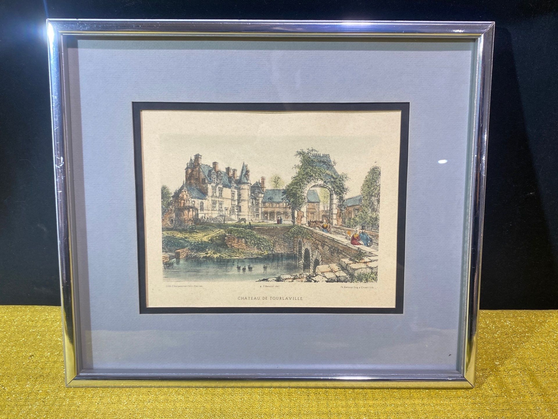 Tinted Lithograph Print Titled "CHATEAU DE TOURLAVILLE" France - Beck ...