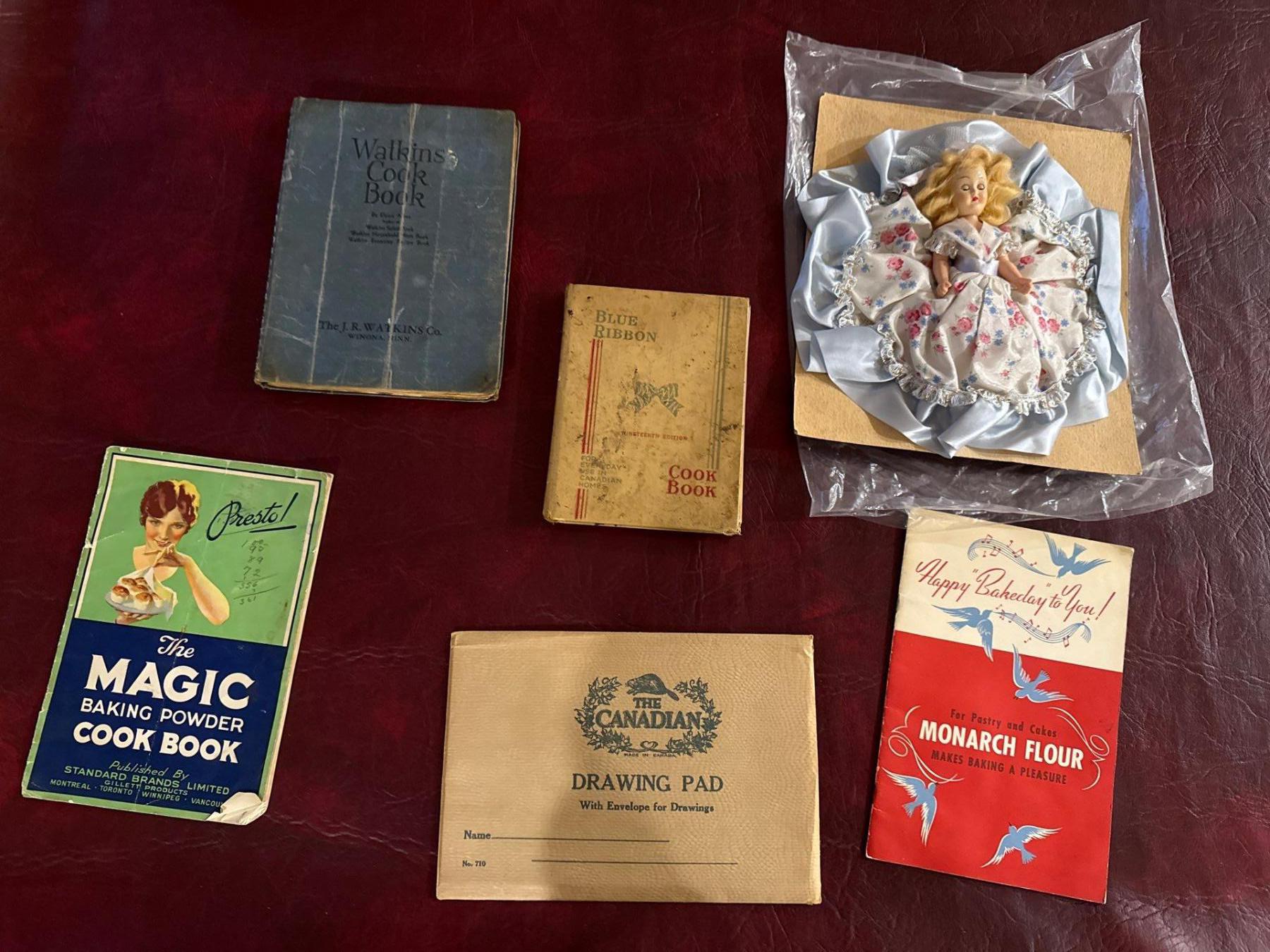 Set of Vintage/Antique Goodies Incl. Doll, Cook Books, Maple Leaf's ...