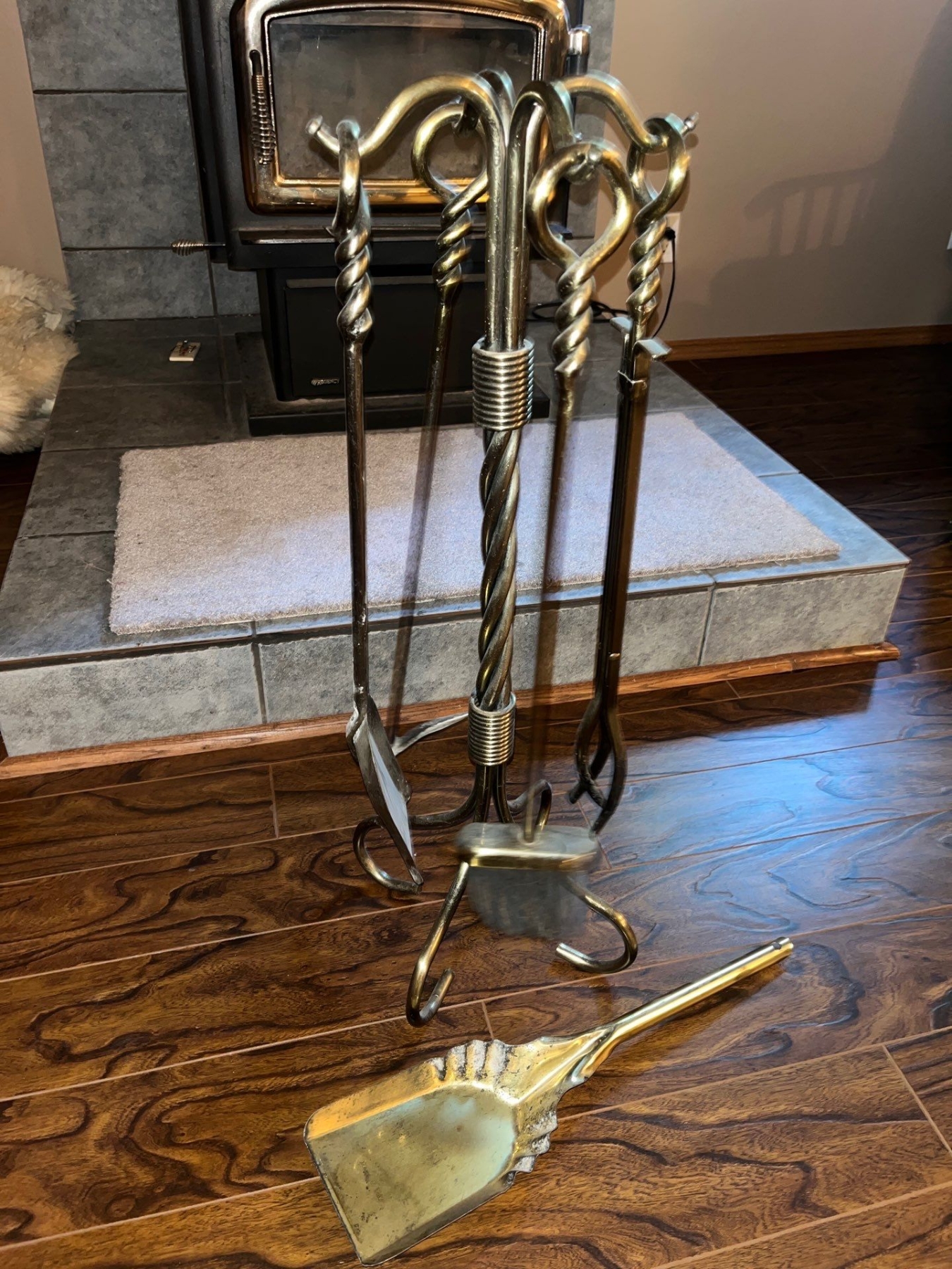 Solid, cast-iron, and brass fireplace set with ash scooper - Beck ...