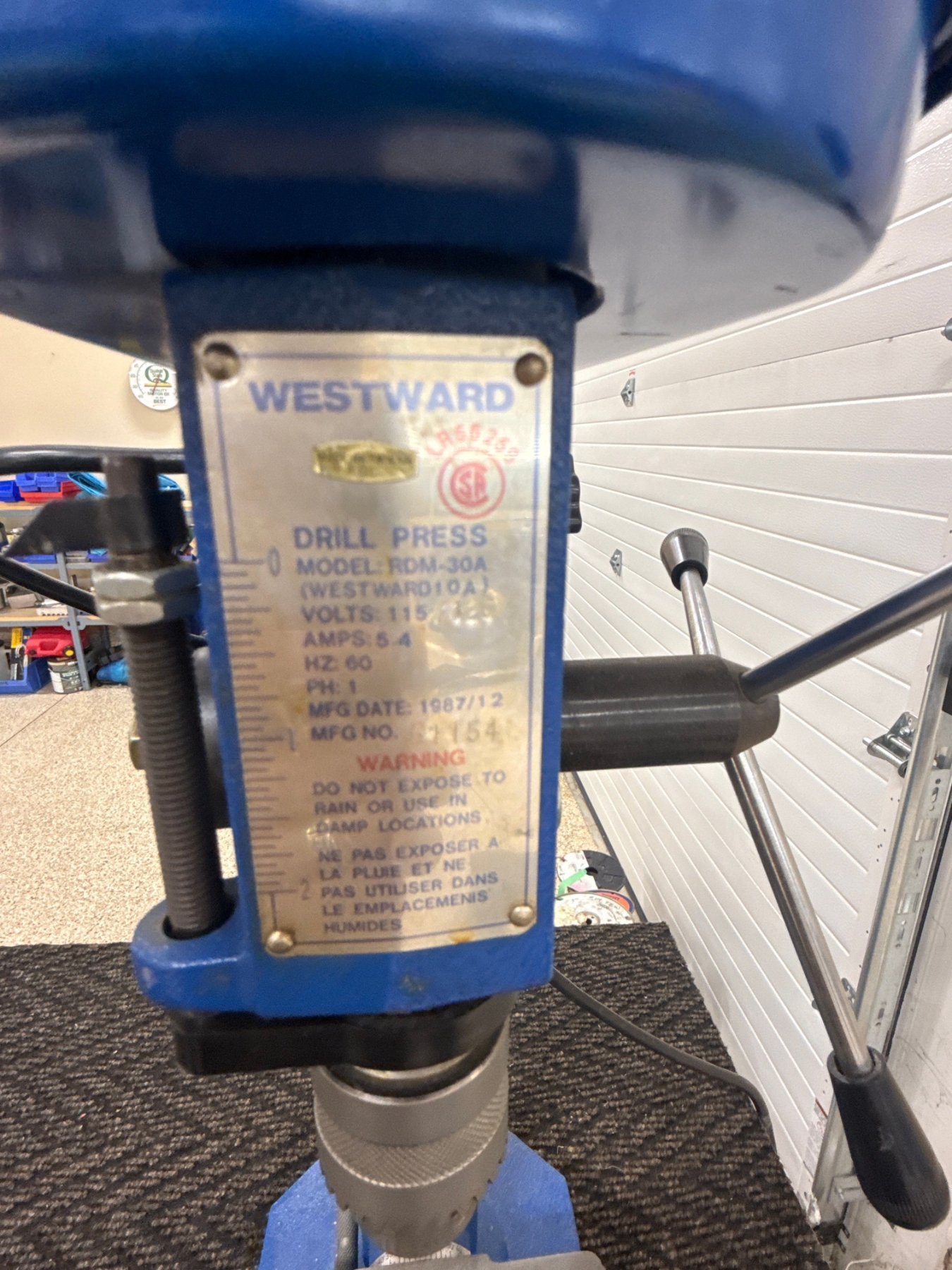 Westward Drill Press Model No. RDM-30A, Drill Press ONLY - Beck ...