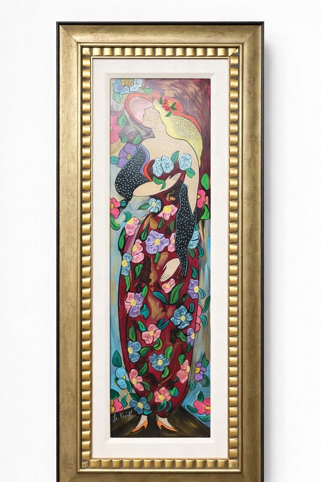 Linda Le Kinff Serigraph with acrylic painting on wood panel. Signed in ...