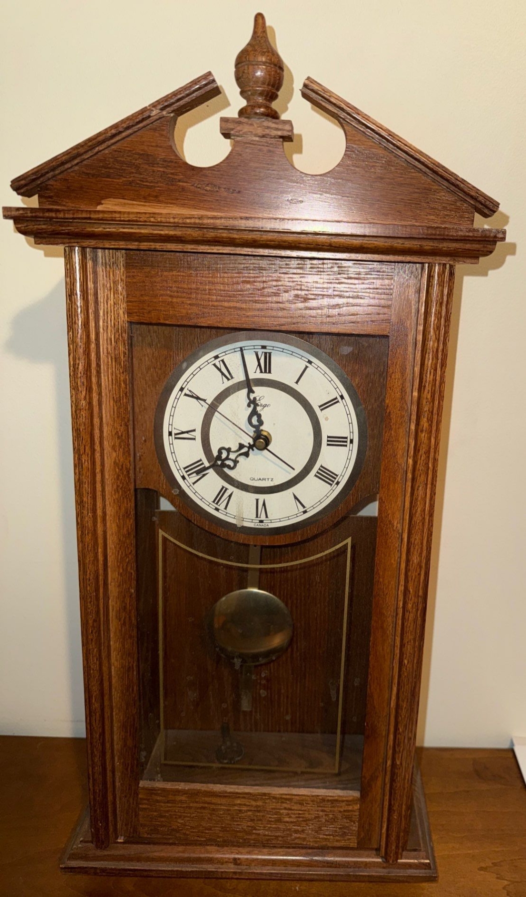 Vintage Ergo Quartz Pendelum Wall/Mantle Clock 21"tall - Beck Auctions Inc.