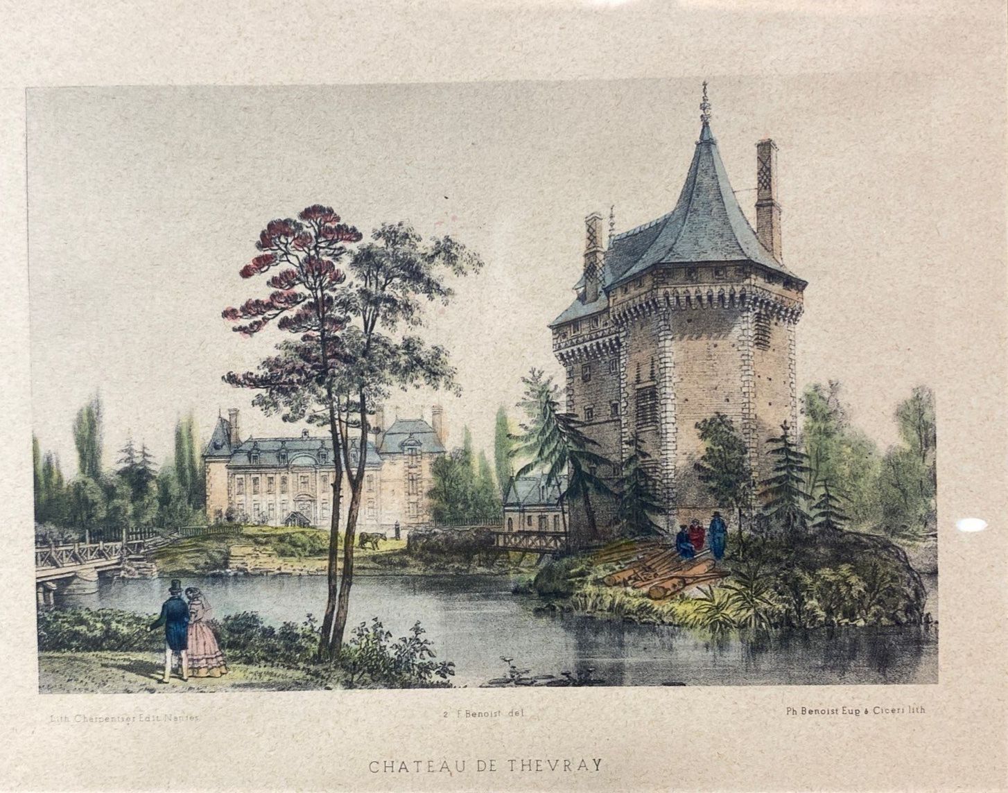 Colored Lithograph Print Titled ""Chateau De Thevray" Felix Benoist ...