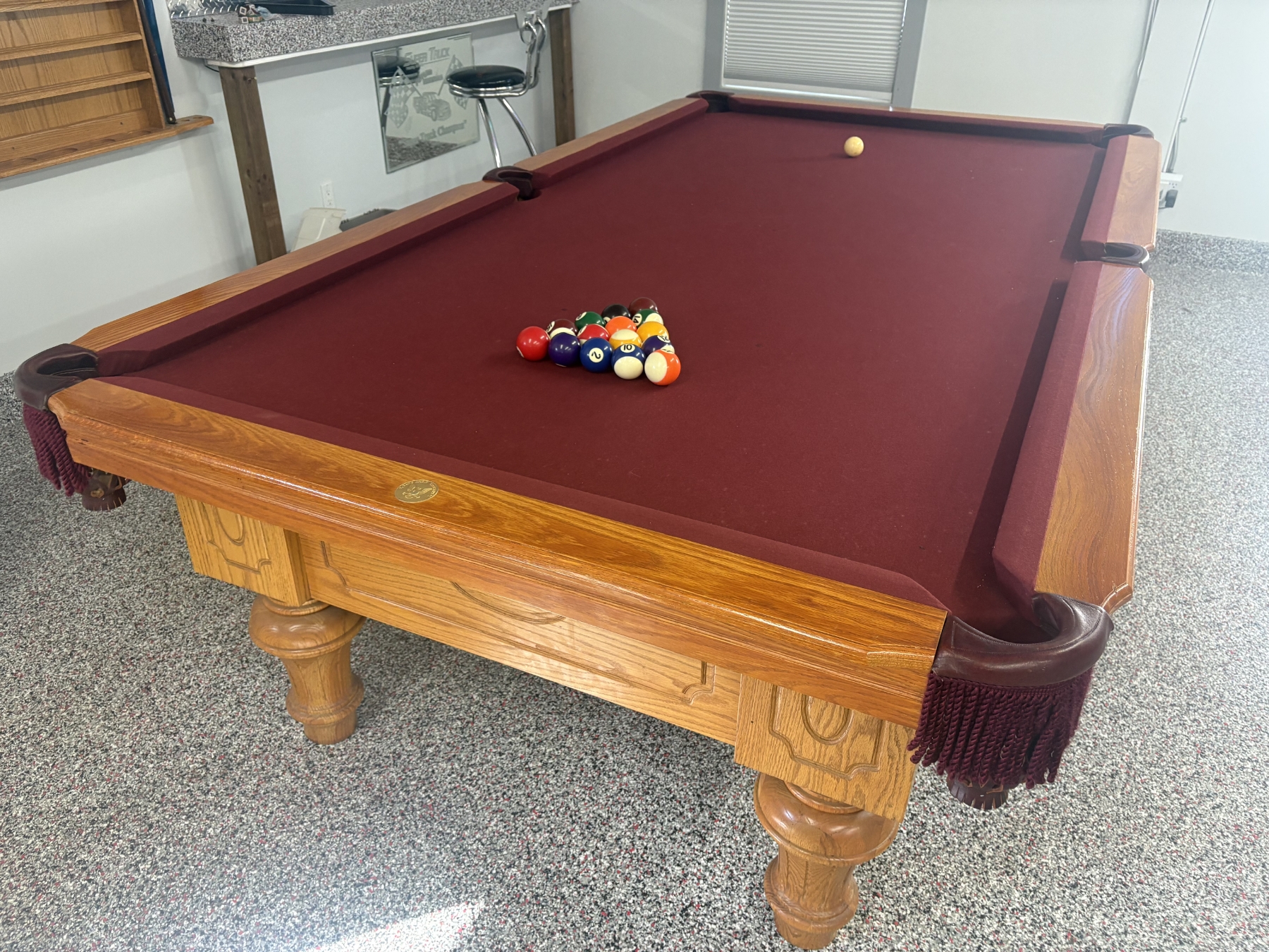 Snooker Table 5' x10' with Cue Rack, Cues, and Balls