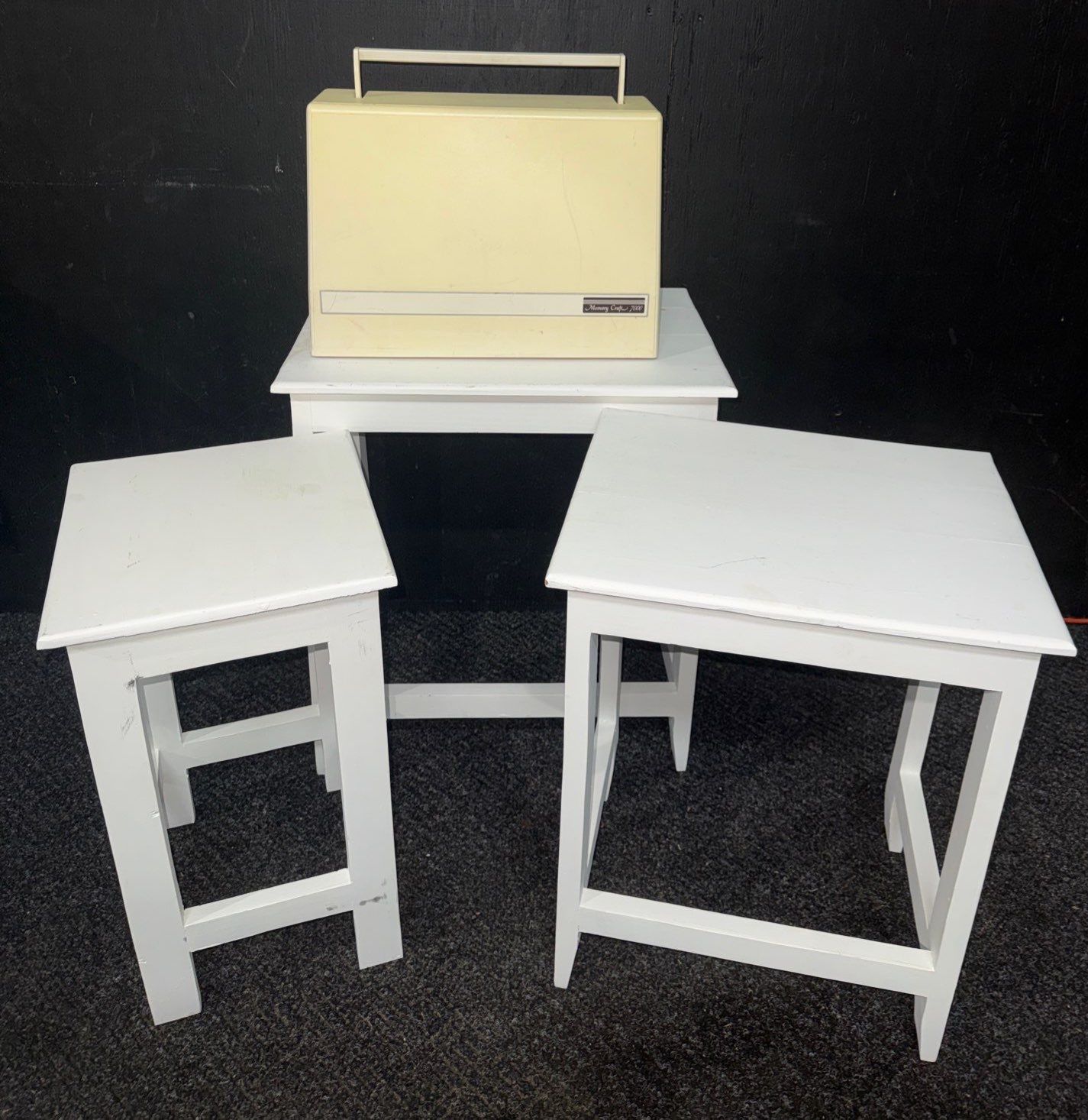 Wooden Nesting Tables & Memory Craft Janome Sewing Machine w/Pedal