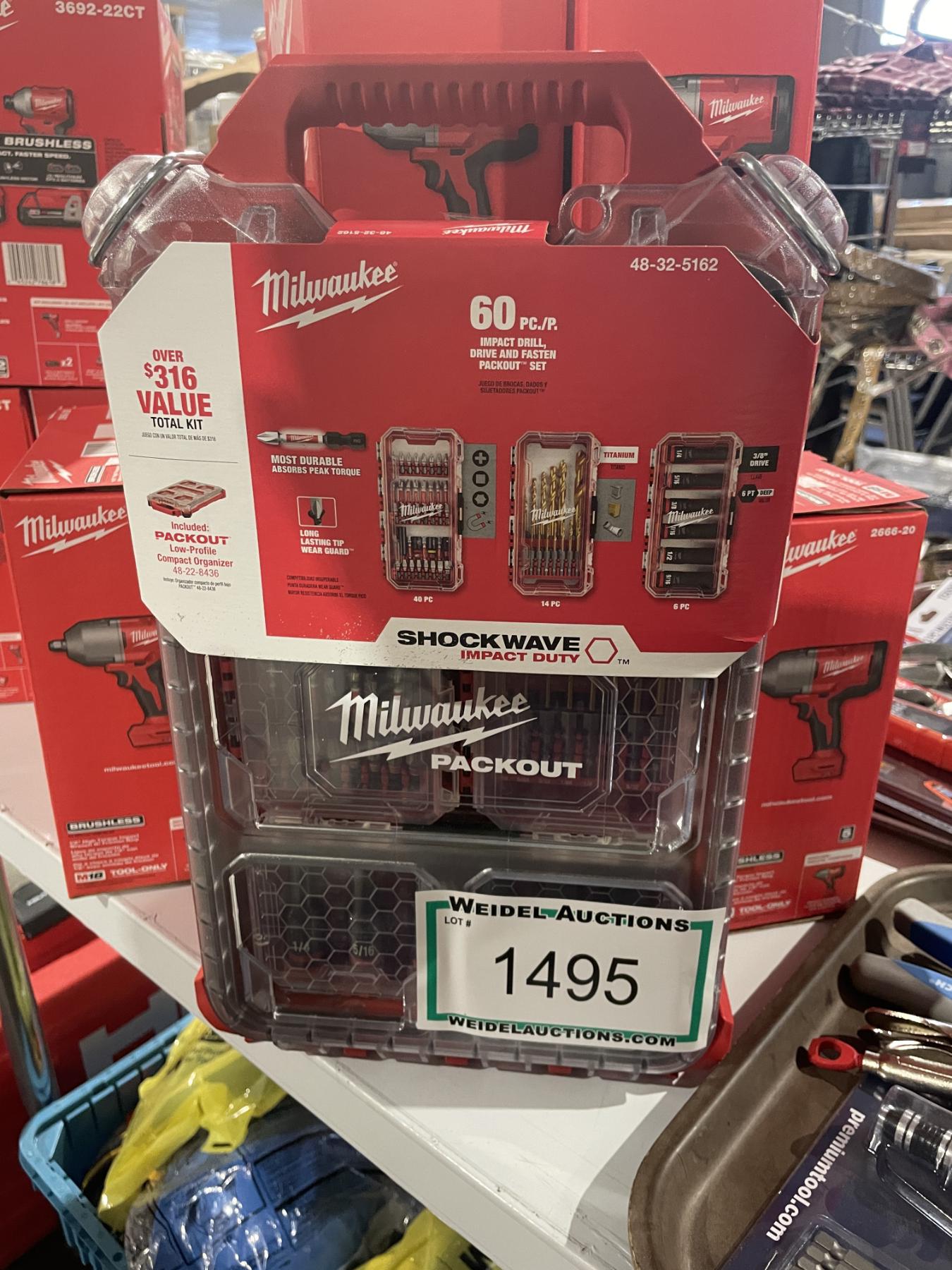 New Milwaukee 60 pc Impact Driller Drive & Fasten Packout Set
